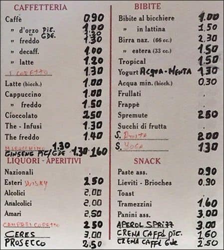 Menu da Bar Dei Belli, Roma, Via del Trullo