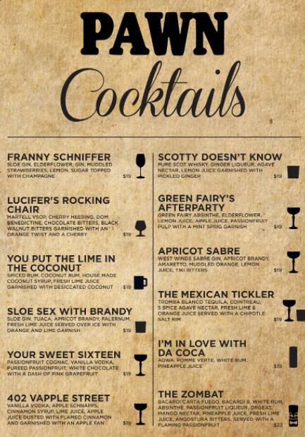 Menu at Pawn & Co restaurant, Prahran, 177 Greville St