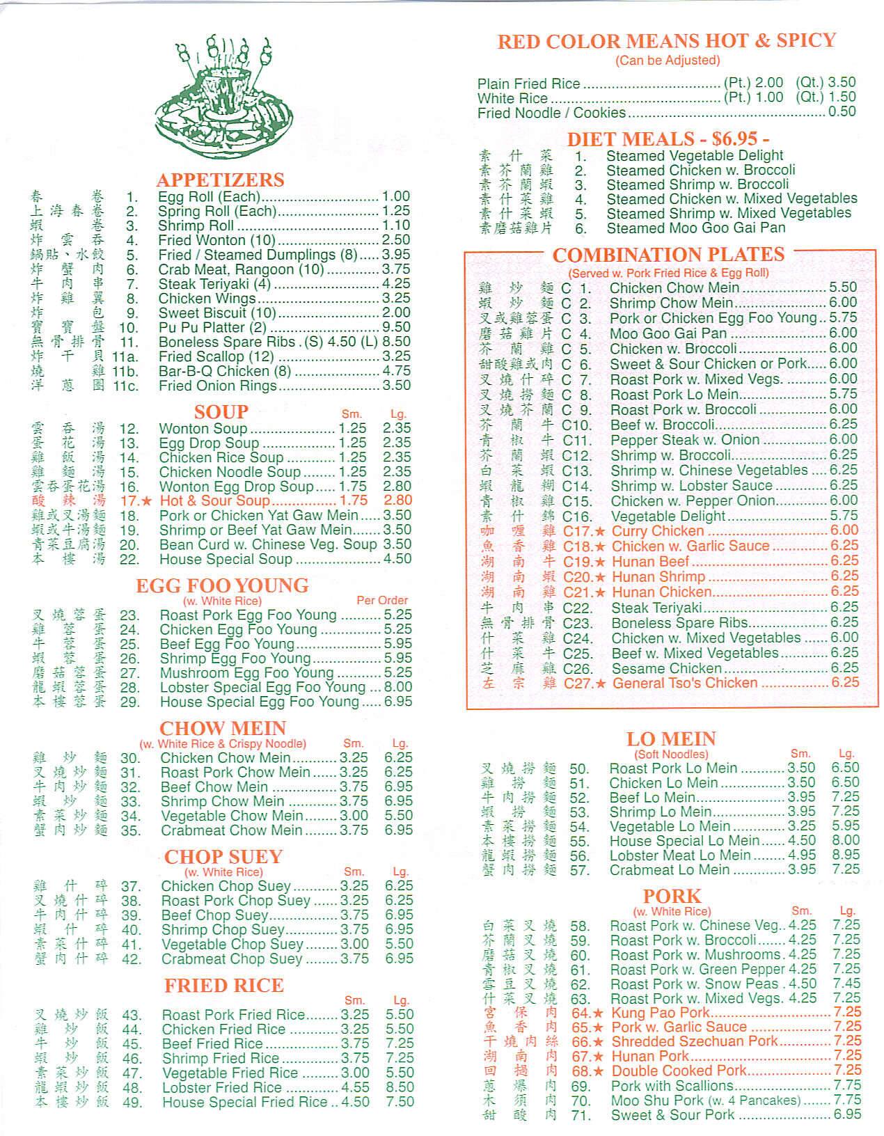 Menu at China Buffet restaurant, Indianapolis, W 10th St