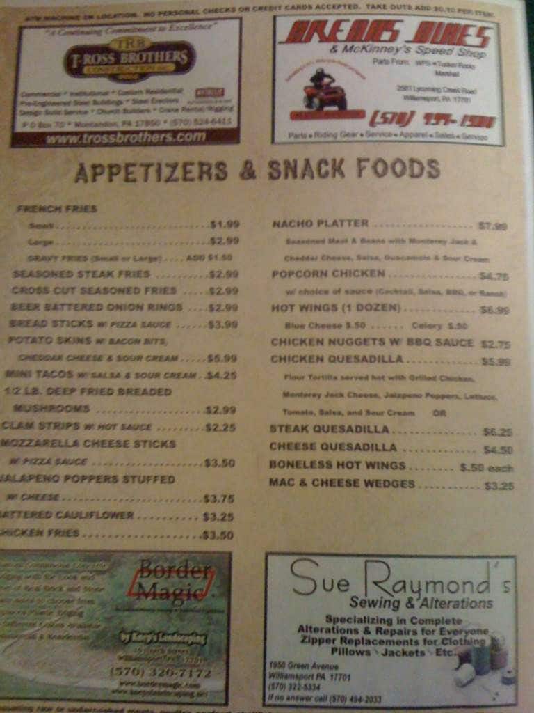 Menu at Crippled Bear pub & bar, Williamsport