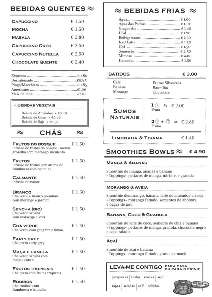 Menu at O Diplomata cafe, Porto