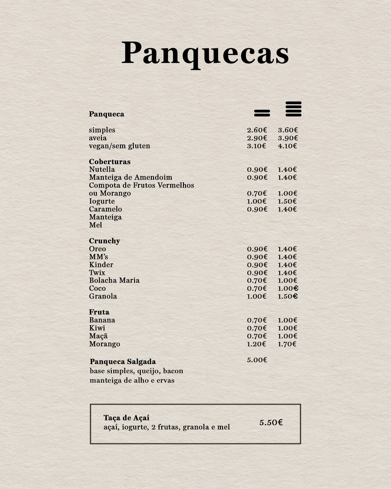 Menu em O Diplomata café, Porto