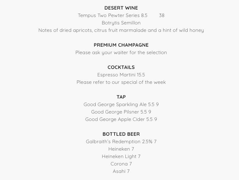 Menu at Beachcomber Cafe & Bar, Orewa