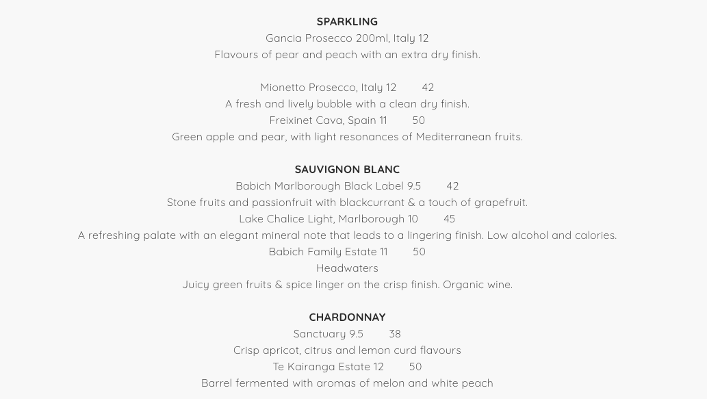 Menu at Beachcomber Cafe & Bar, Orewa