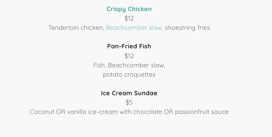 Menu at Beachcomber Cafe & Bar, Orewa