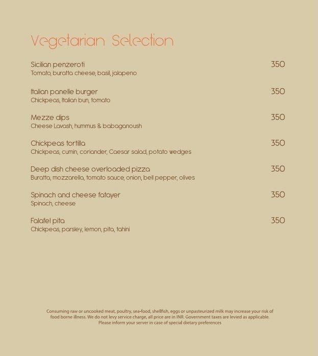 Menu at Alfresco by Bene -Sheraton Grand Bangalore Hotel at Brigade ...