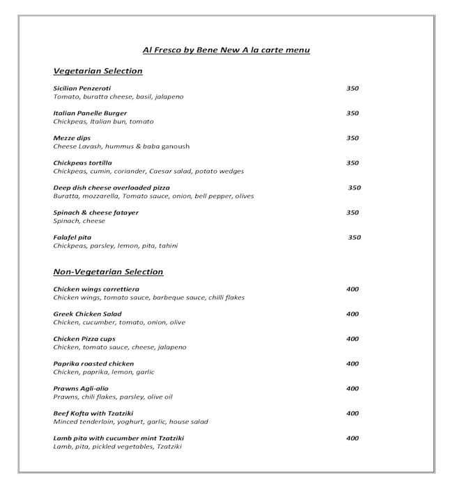 Menu at Alfresco by Bene -Sheraton Grand Bangalore Hotel at Brigade ...