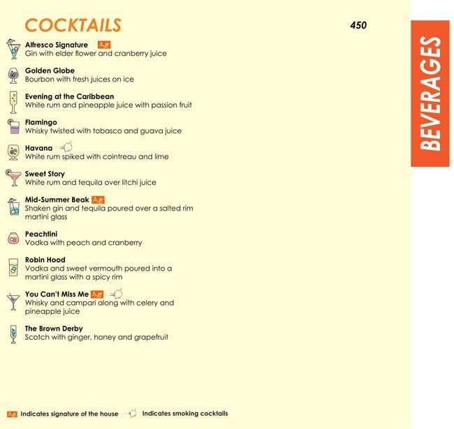 Menu at Alfresco by Bene -Sheraton Grand Bangalore Hotel at Brigade ...