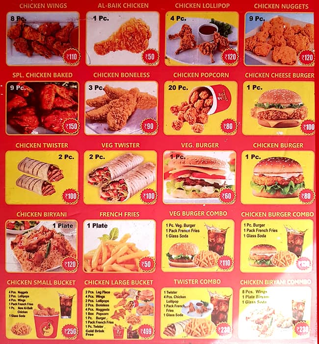 Menu of Al-Baik's Broasted, Krishna Nagar, Dehradun