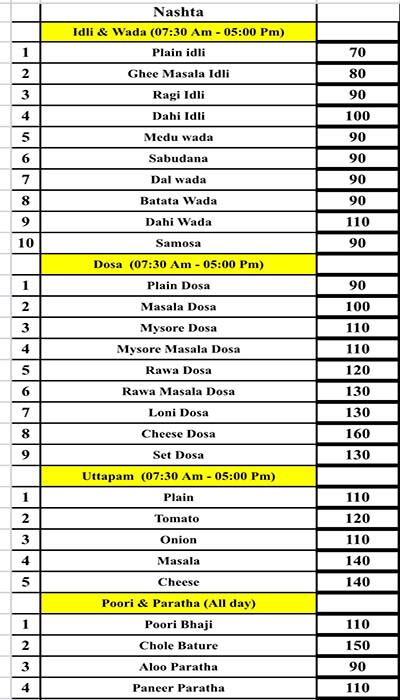 Menu of Nashta, Pimpri, Pune