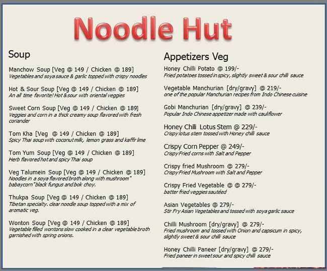 Menu of Noodle Hut, Sector 71, Noida