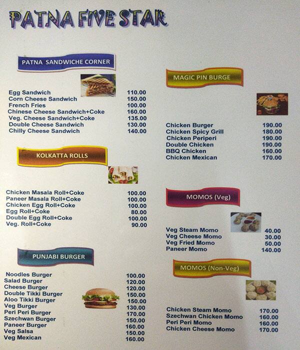 Menu of Patna Five Star, BTM, Bangalore