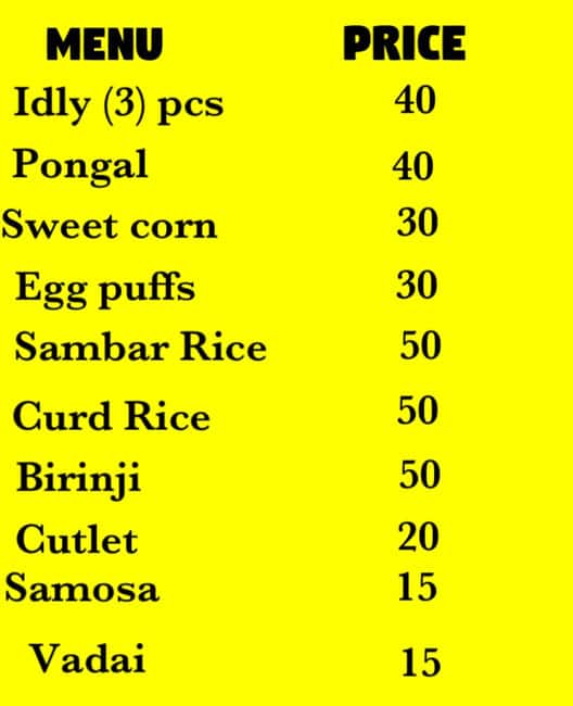 Menu of Break, Anna Salai, Chennai