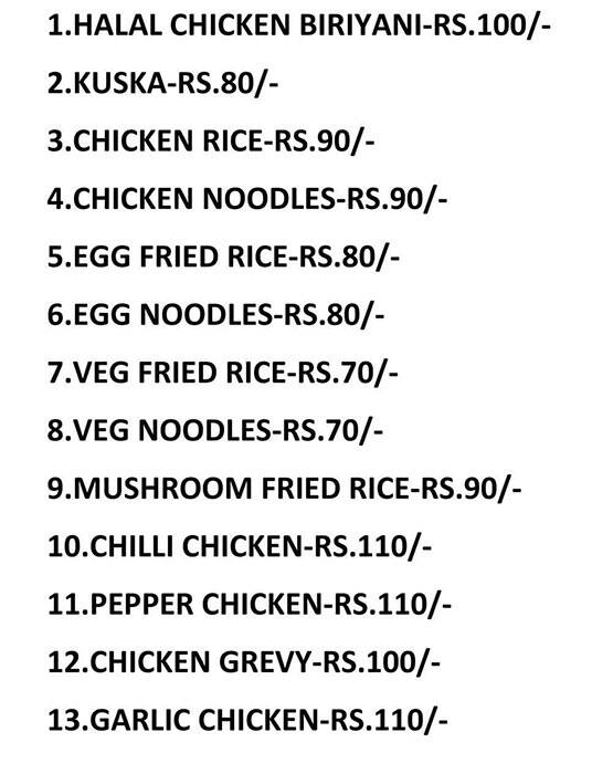Menu of SS Biriyani & Fast Foods, T. Nagar, Chennai