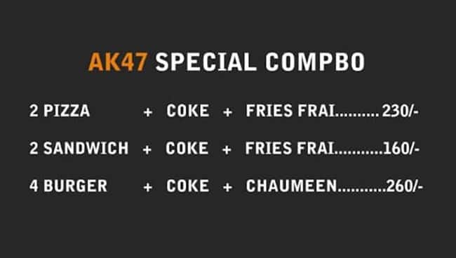 Menu at Ak 47 cafe, Jaipur, 1
