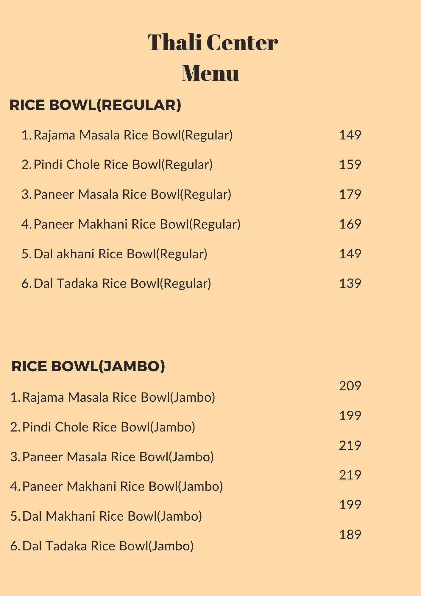 Menu of Thali Center, Gota, Ahmedabad