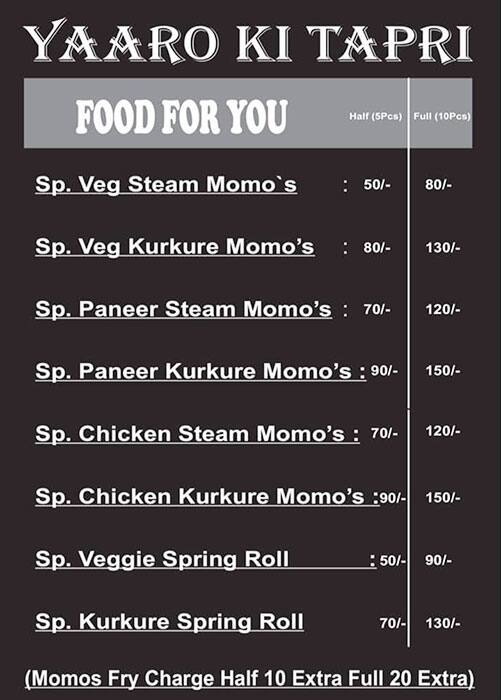 Menu of Yaaro Ki Tapri, Sector 63, Noida