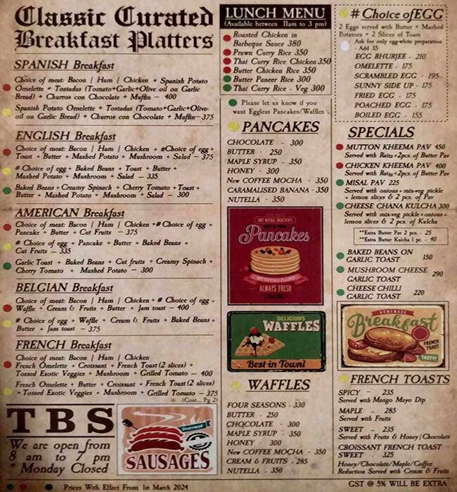 Menu of The Breakfast Story, Hingna T Point, Nagpur