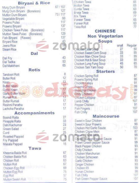 Menu at Sea Shell, Mumbai, J P Road