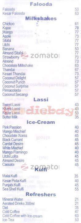 Menu at Sea Shell, Mumbai, J P Road