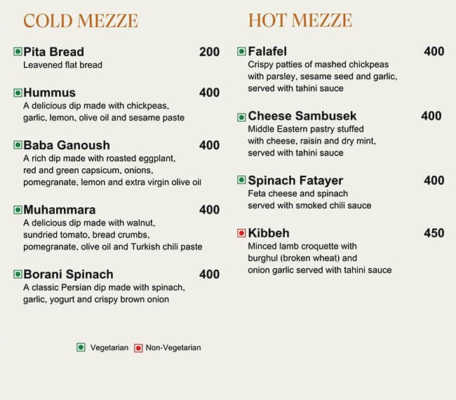 Menu of The Persian Terrace - Sheraton Grand Bangalore Hotel at Brigade ...