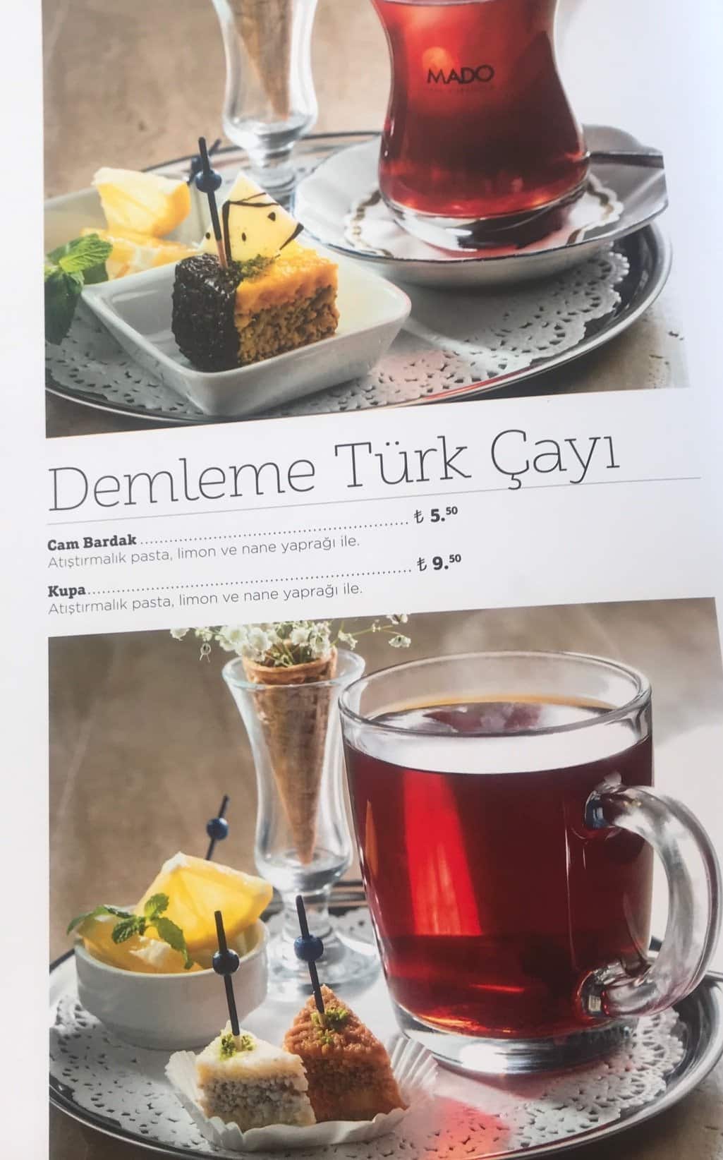 Menu at Mado, Istanbul, Fatih Sultan Mehmet Cd. No:34