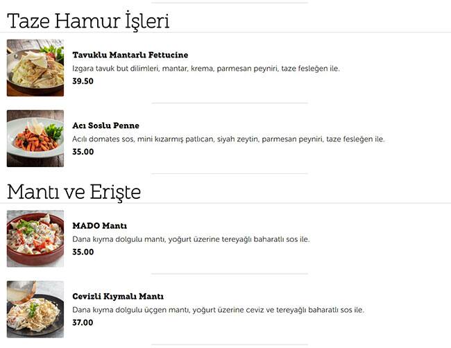 Menu at Mado, Istanbul, Büyükdere Cd. No:155