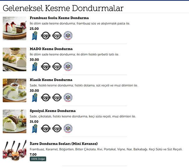 Menu at Mado, Istanbul, Değirmenbahçe Cd. No:37