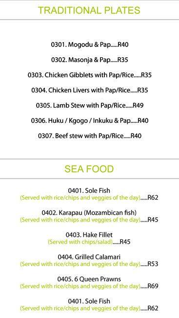 Menu at Danish Pub, Johannesburg