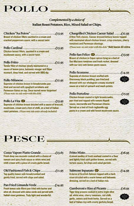 Menu at La Vita pizzeria, Glasgow, 161 Queen St