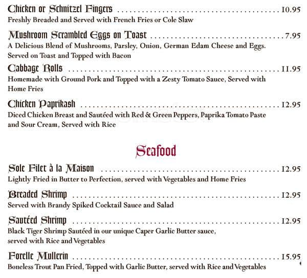 Menu at Old Country Inn restaurant, Markham