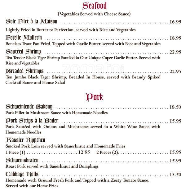 Menu at Old Country Inn restaurant, Markham