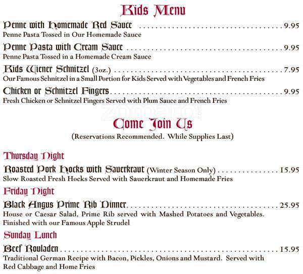 Menu at Old Country Inn restaurant, Markham