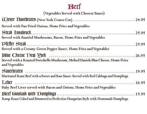 Menu at Old Country Inn restaurant, Markham