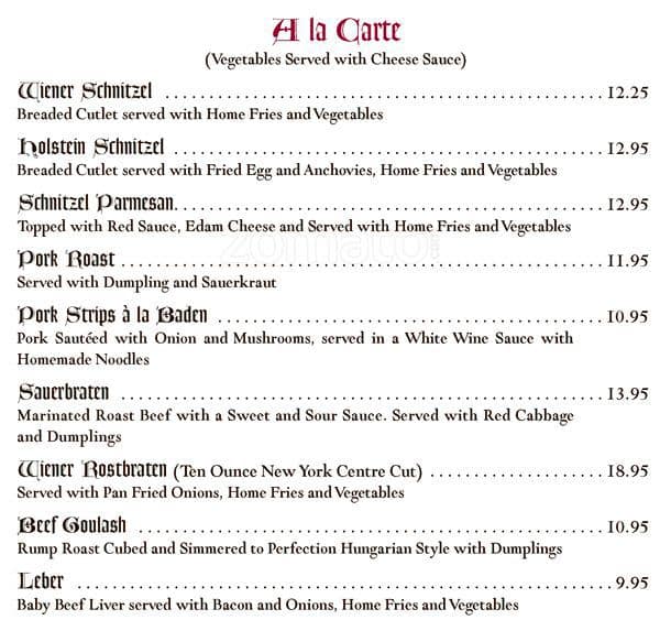 Menu at Old Country Inn restaurant, Markham
