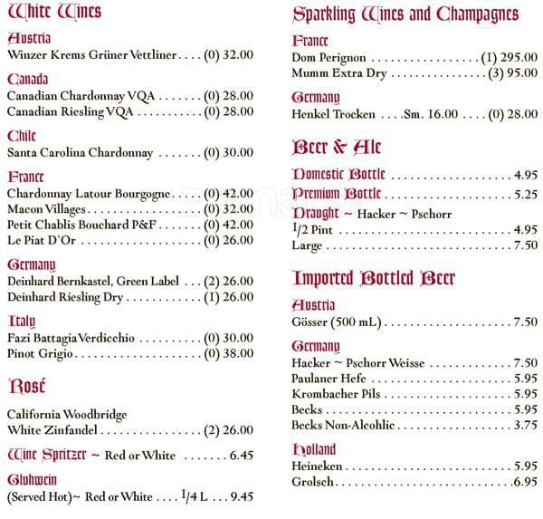 Menu at Old Country Inn restaurant, Markham