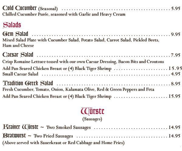 Menu at Old Country Inn restaurant, Markham