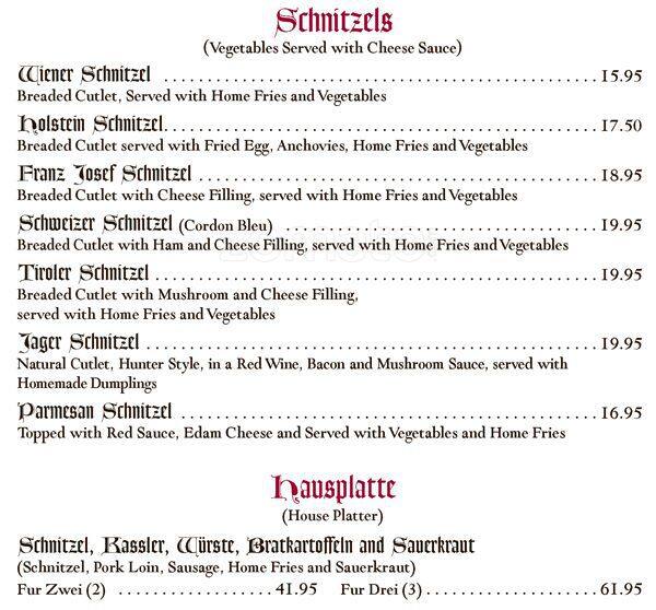 Menu at Old Country Inn restaurant, Markham
