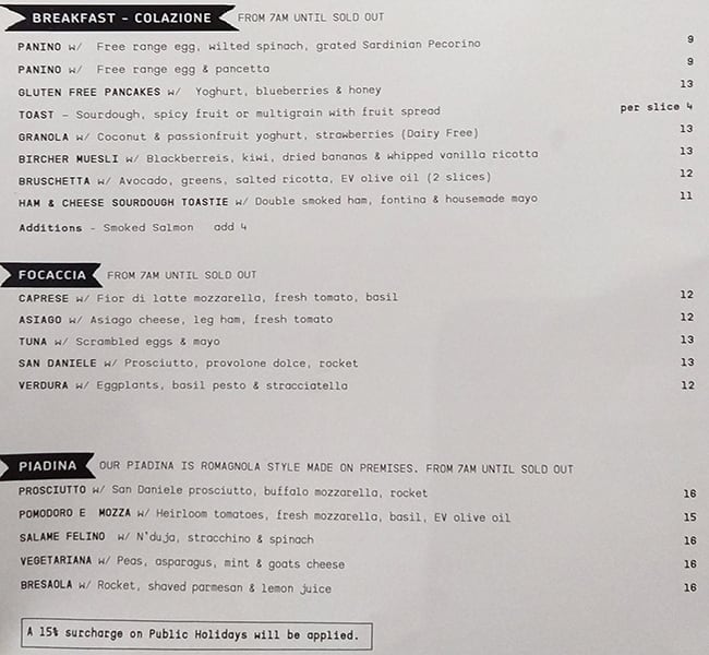 Menu at DOC Espresso pub & bar, Carlton, 326 Lygon St