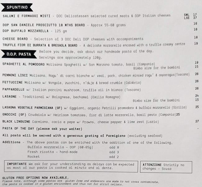 Menu at DOC Espresso pub & bar, Carlton, 326 Lygon St