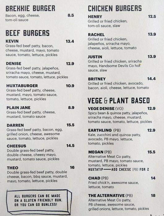 Menu at Huxtaburger Prahran fast food, Prahran, 203 High St