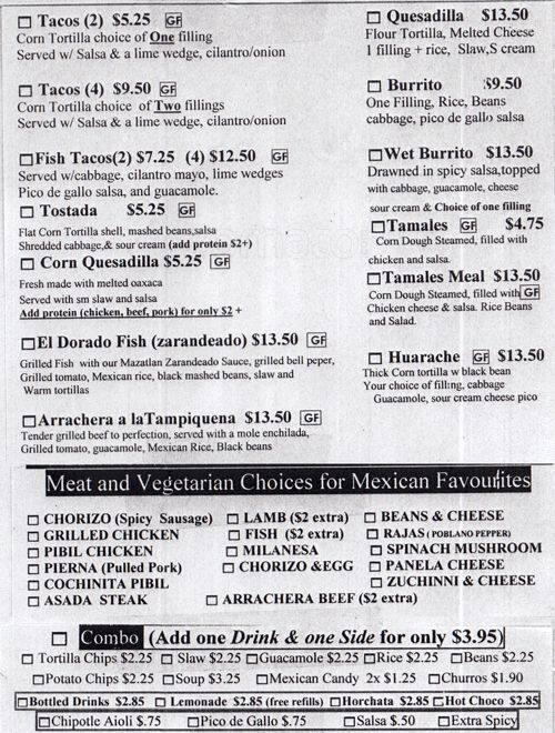 Menu at Las Tortas Mexican Gourmet Sandwiches restaurant, Vancouver