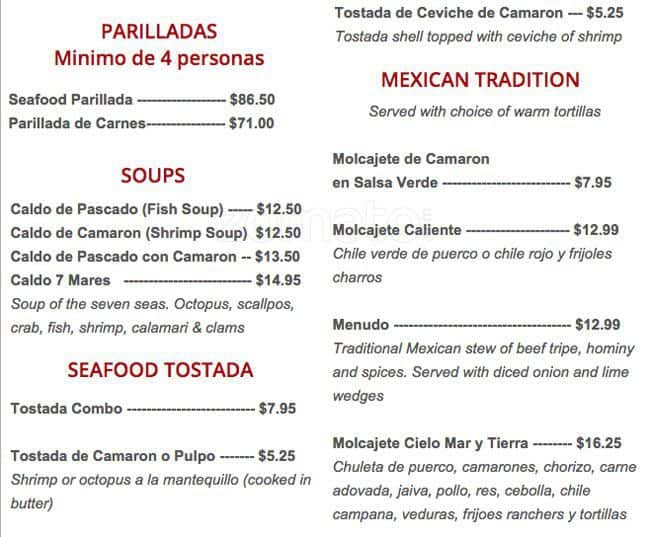 Menu at Playa Azul Mexican Restaurant, Denver, 1423 S Federal Blvd