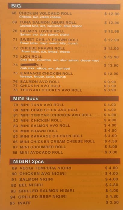 Menu at Namu Japanese Cuisine restaurant, Morayfield