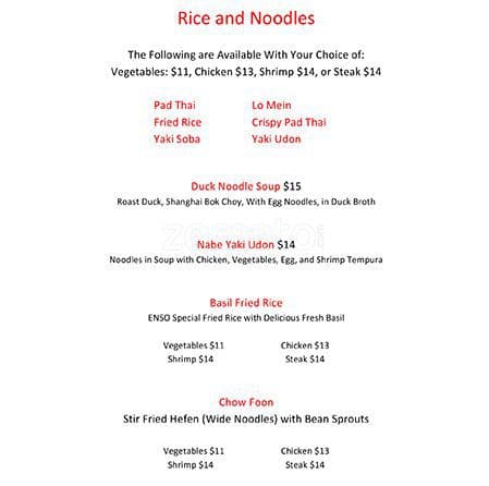 Menu at Enso restaurant, Pittsfield, South St