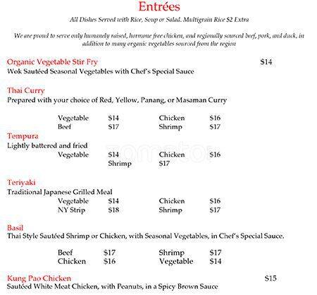 Menu at Enso restaurant, Pittsfield, South St