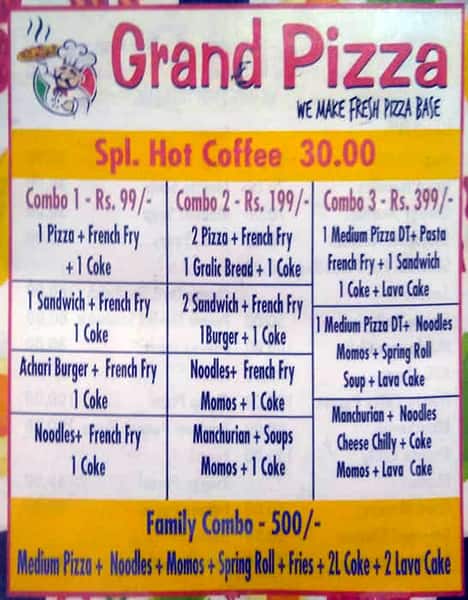 Menu of Grand Pizza, Dera Bassi, Zirakpur