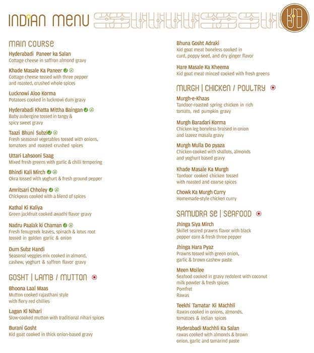Menu at Kalinda, Mumbai
