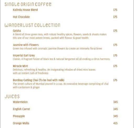 Menu at Kalinda, Mumbai