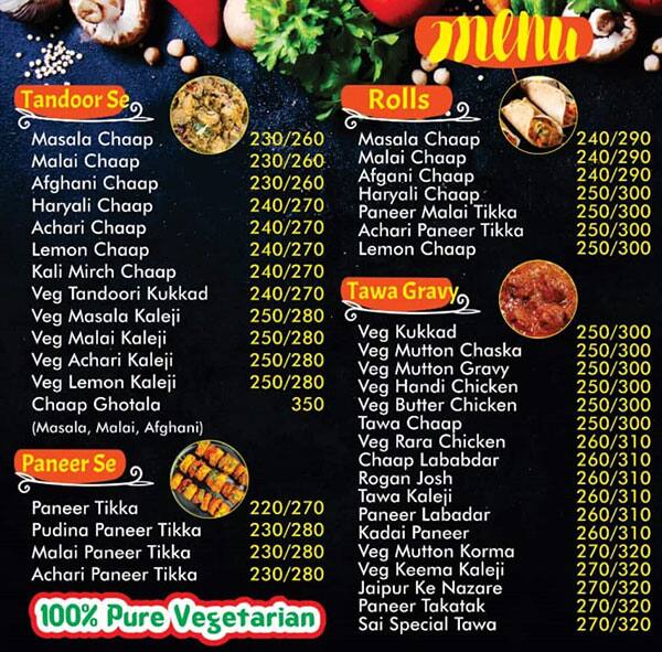 Menu of Sai Chaap Corner, Raja Park, Jaipur